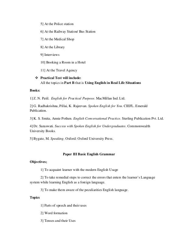 Spoken English Syllabus Spoken English Syllabus