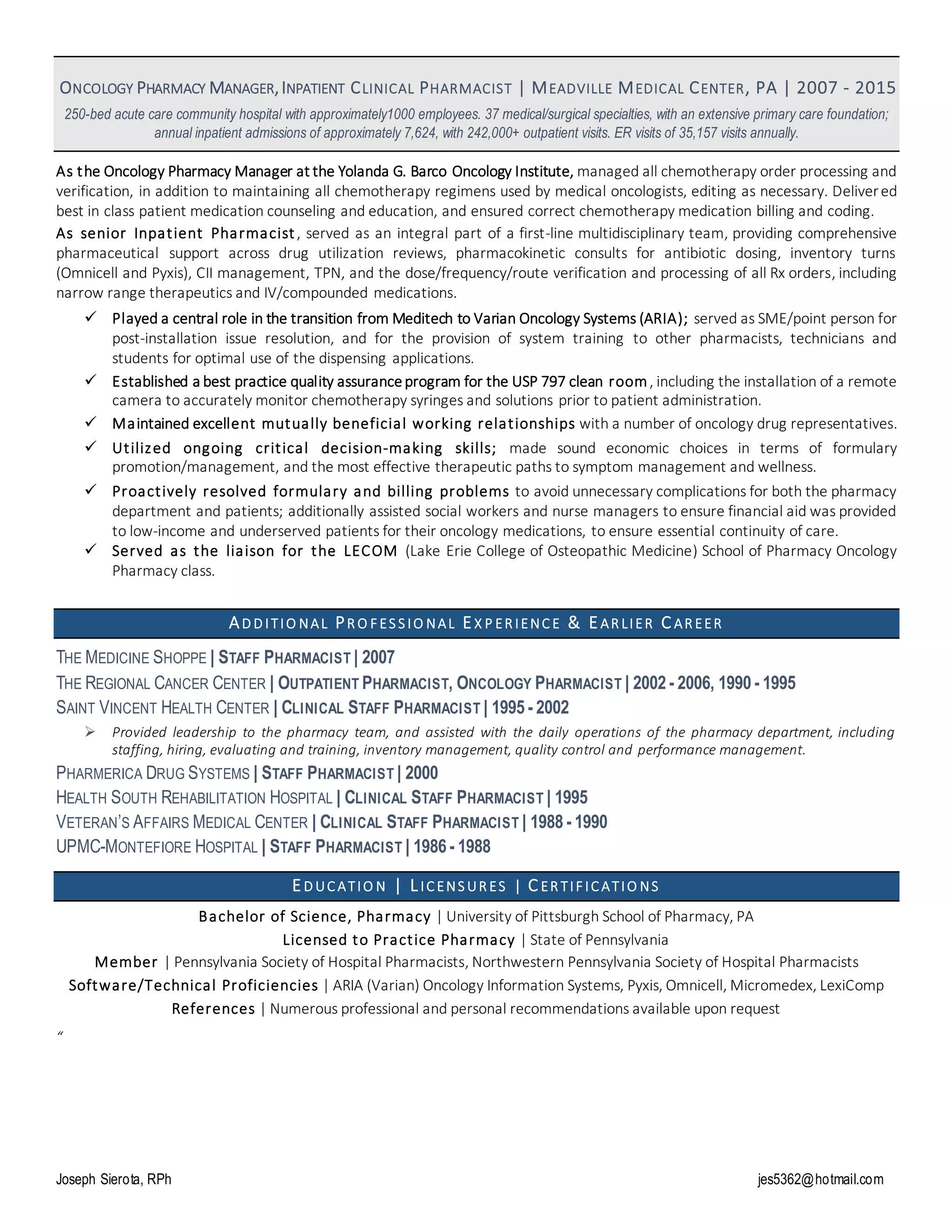 JOSEPH SIEROTA RPH RESUME 2016 V1 | DOCX