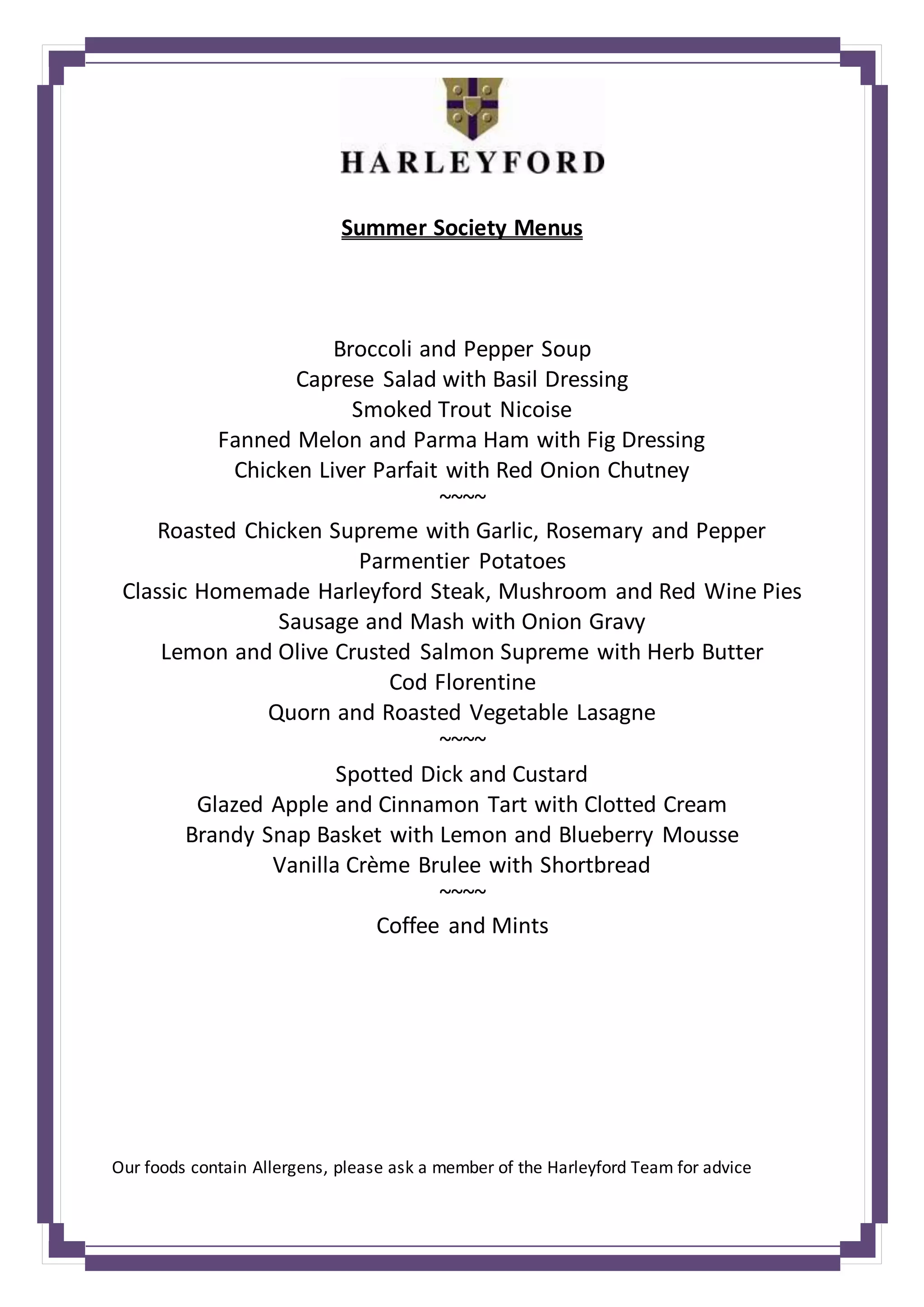 Summer Society Menu 2016 | DOCX
