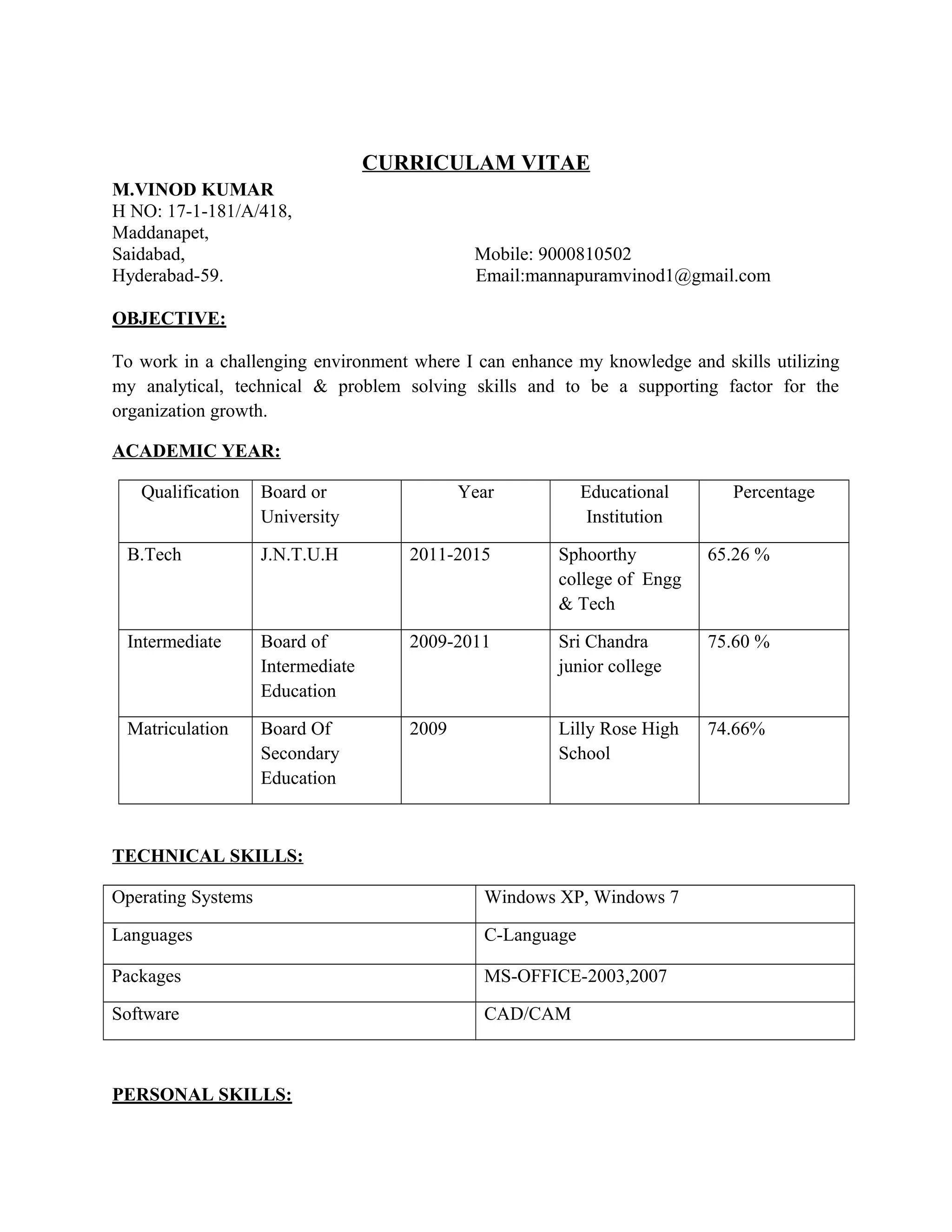 vinod resume perfect | DOC