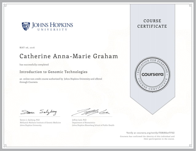 Introduction to Genomic Technologies Certificate | PDF