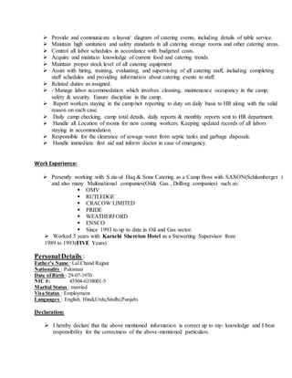 CV of Ratan lal (camp boss) | DOCX