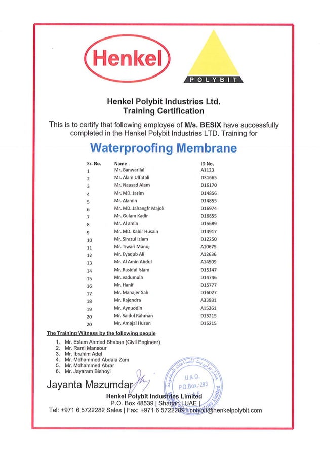 certificate of waterproofing | PDF