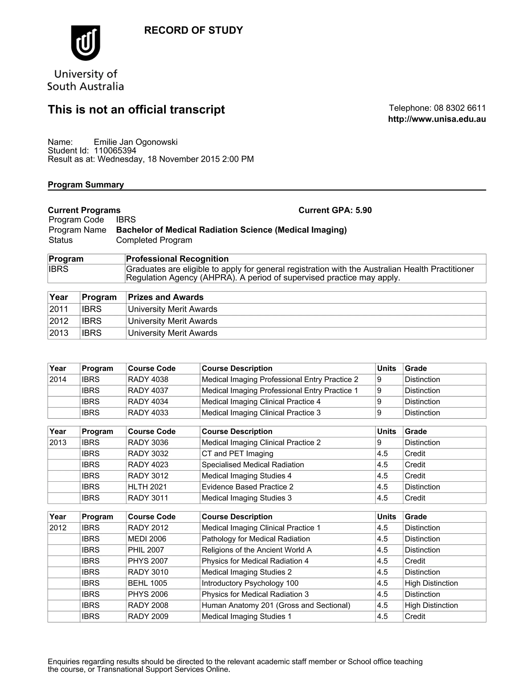 UnofficialTranscript | PDF | Educational Assessment | Education