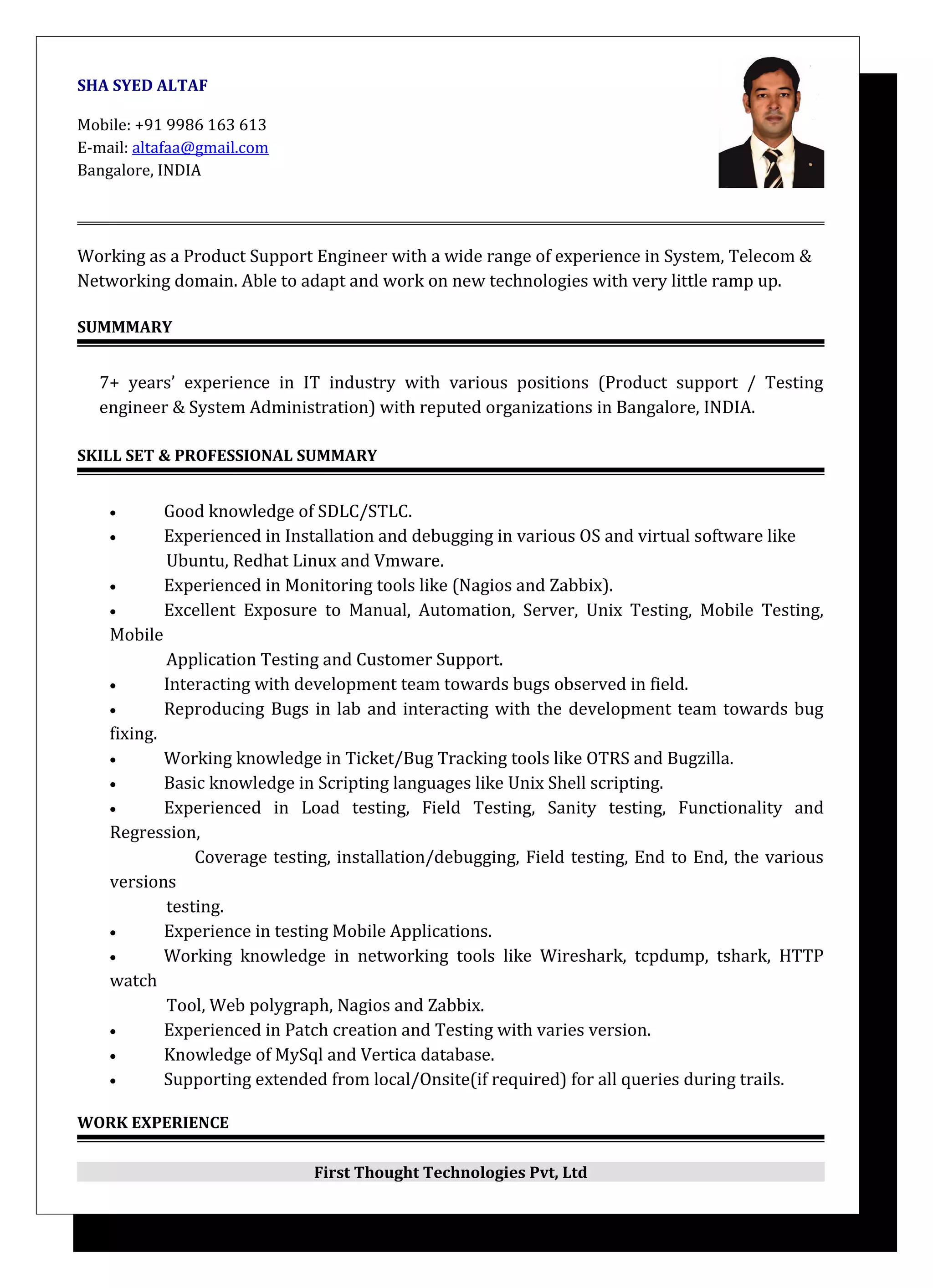 Syed_Altaf_CV | DOC | Operating Systems | Computer Software and Applications
