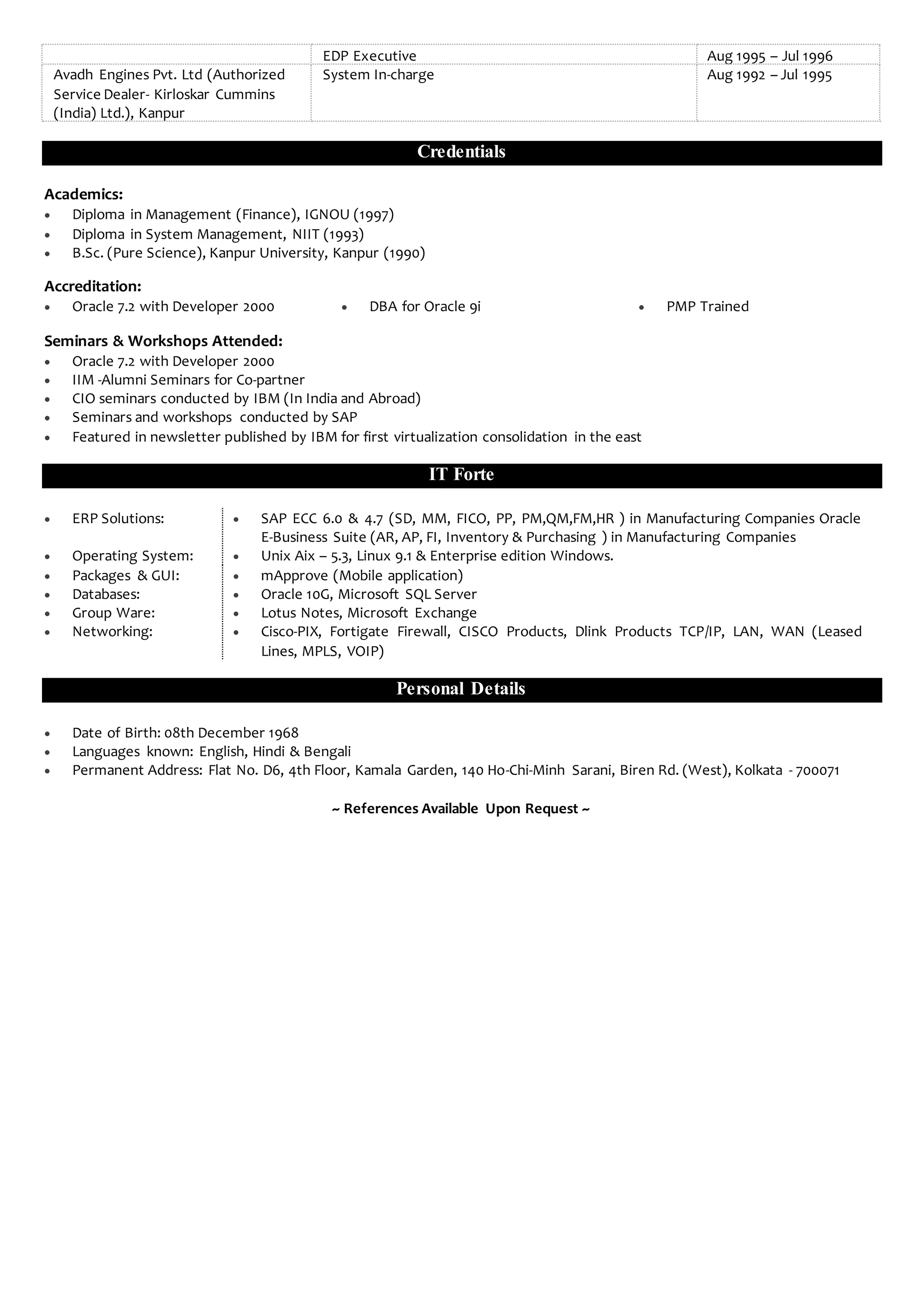 Resume - Deepak Sengupta ver1.2 | DOCX | IT and Internet Support | Internet