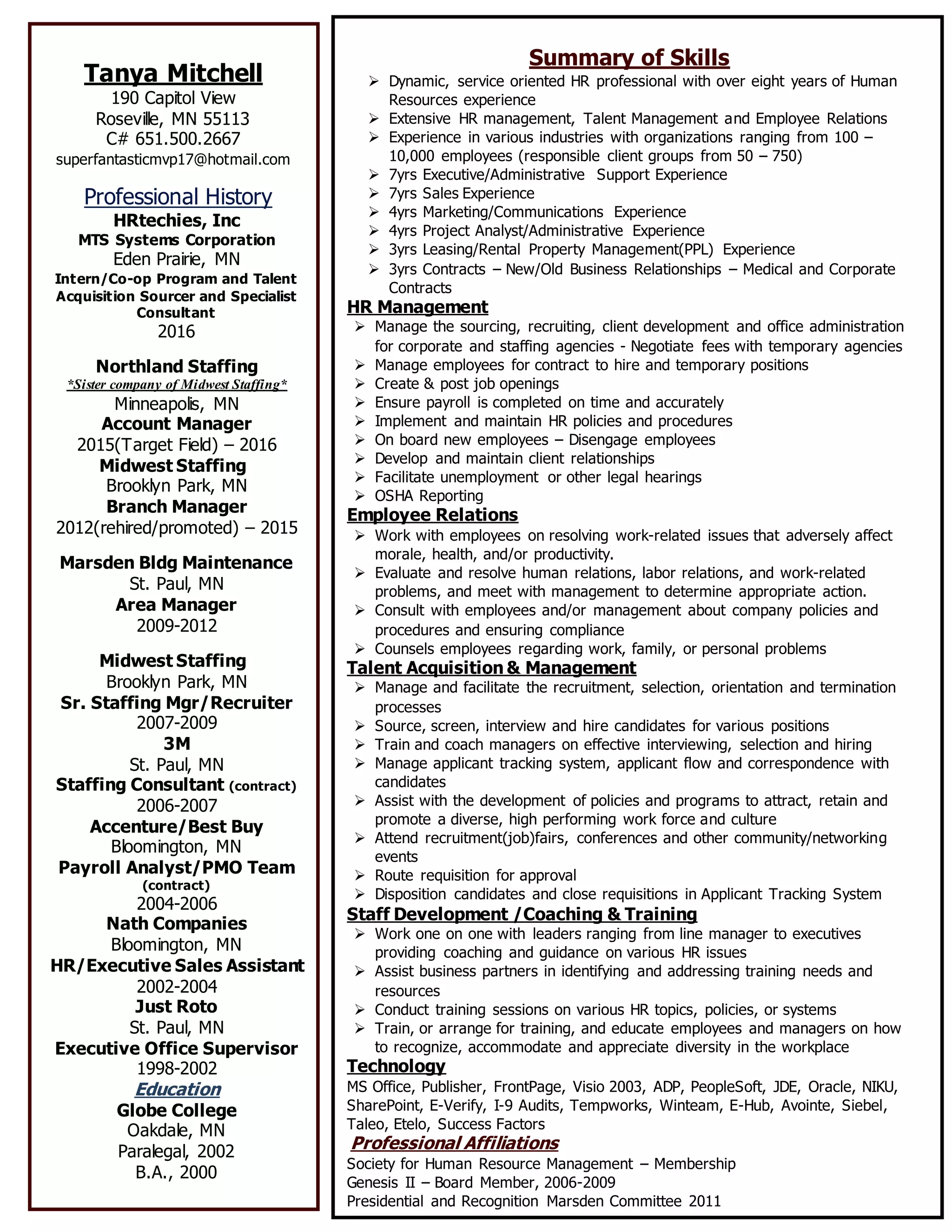 Tanya Mitchell 2016 Resume | DOCX