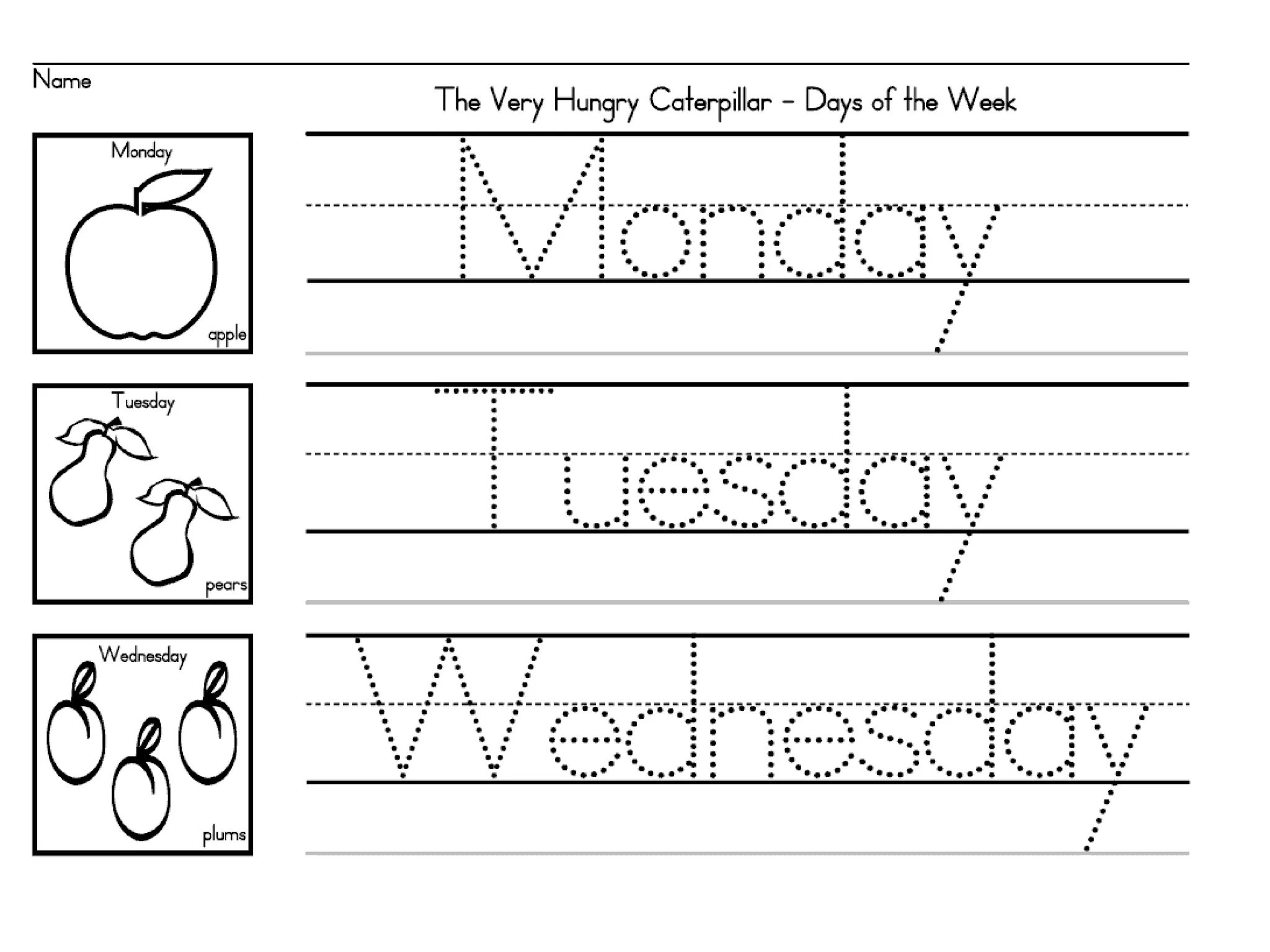 0 Days of the week The Very Hungry Caterpillar | PDF