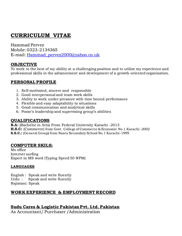 hammad cv | DOCX | Internet | Computing