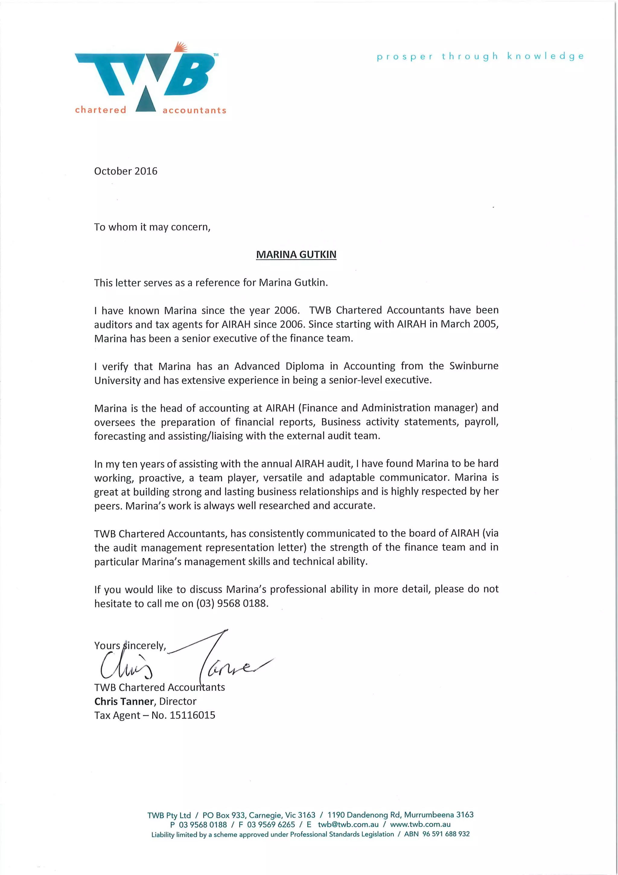 Marina Gutkin - TWB Reference - Oct 16 | PDF