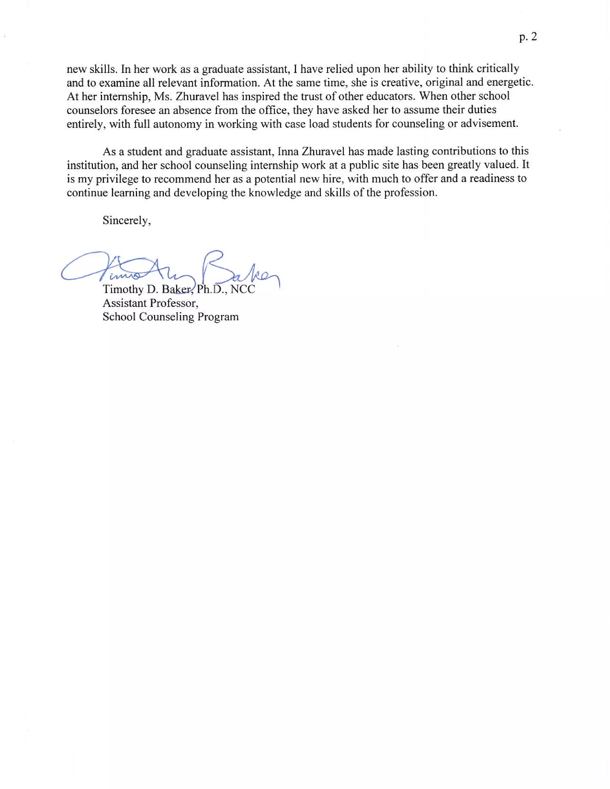 Dr. Baker's letter of recommendation for Inna Collier | PDF