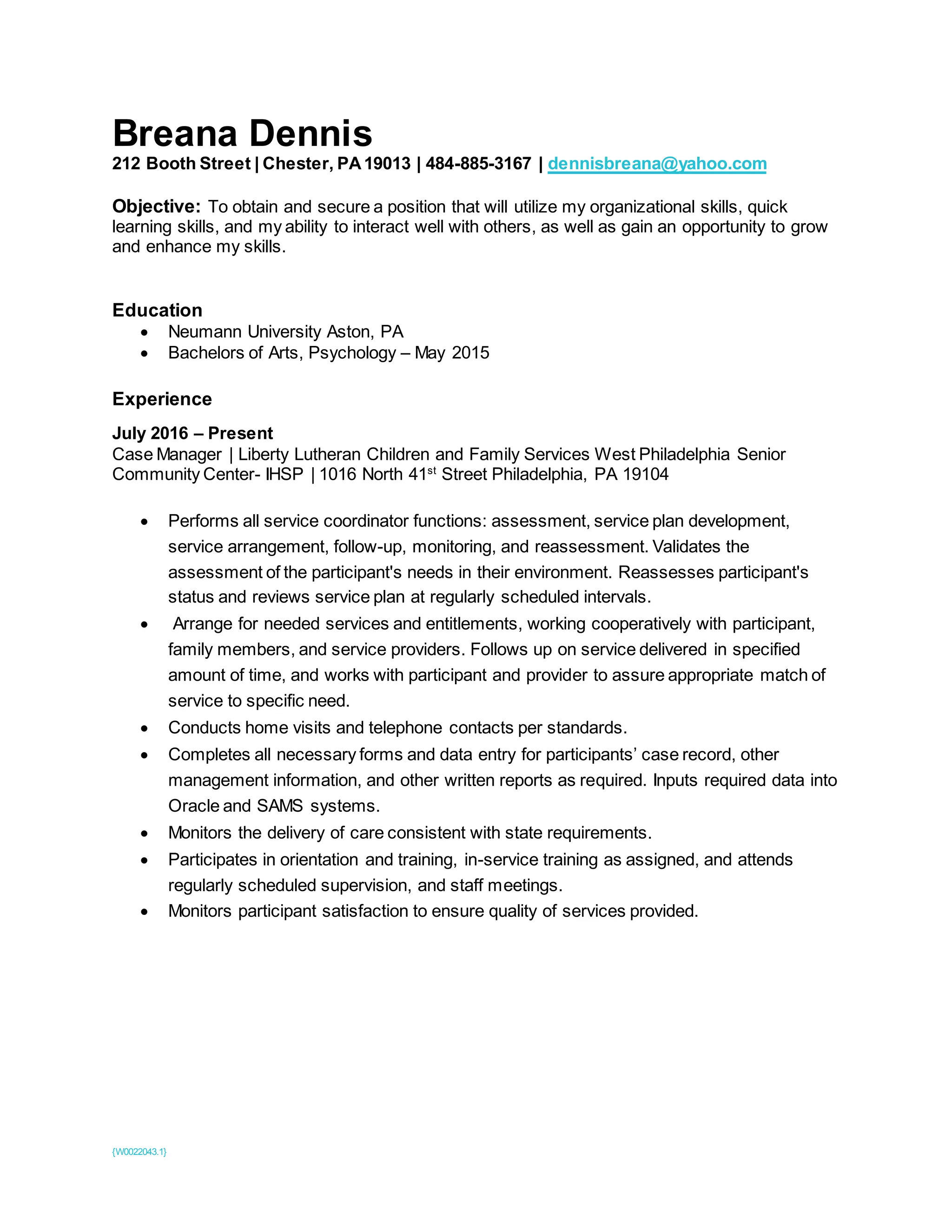 Breana Dennis Resume | DOCX