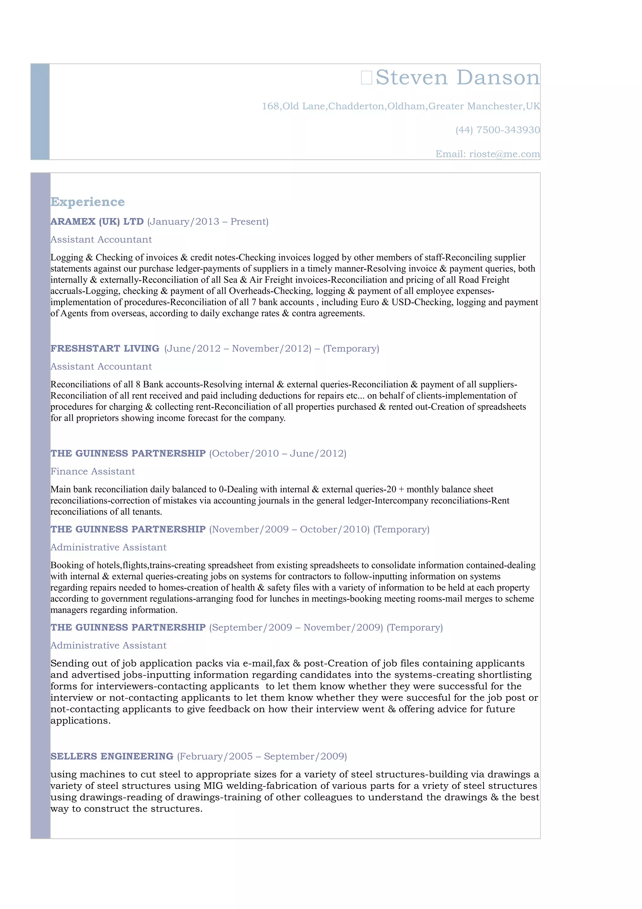 CV Steven Danson English | DOC