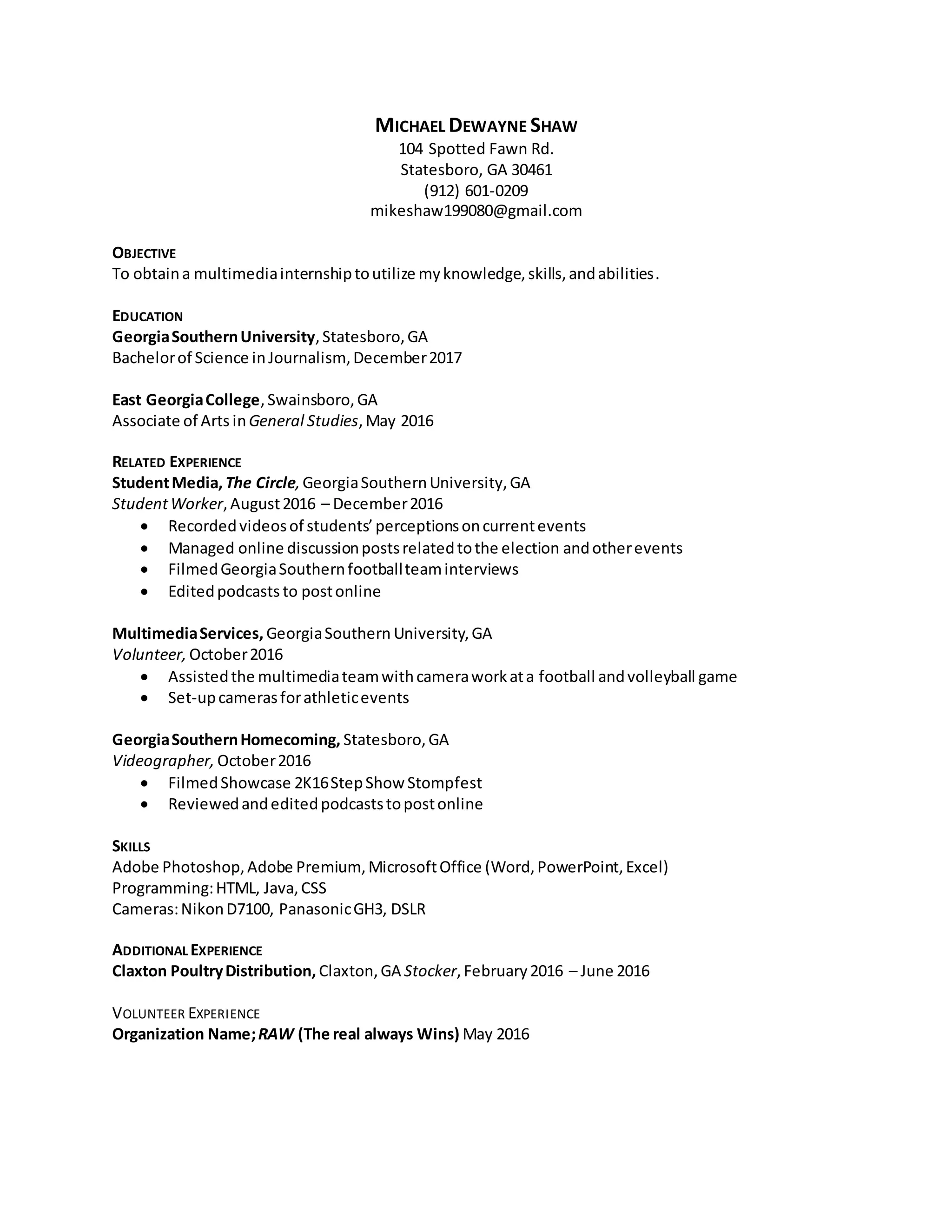 Michael Dewayne Shaw Resume.docx gsu | DOCX