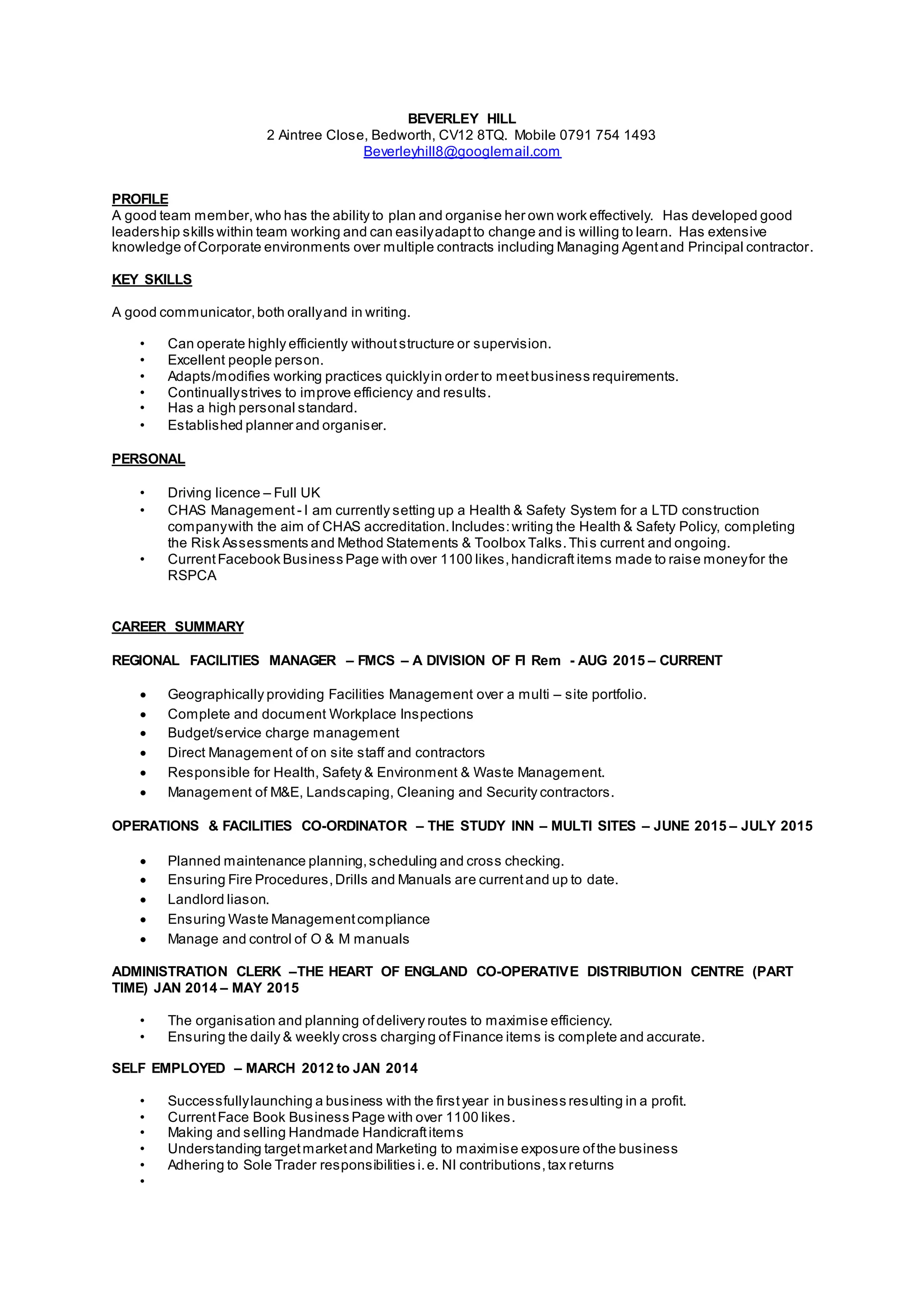 Beverley Hill CV Jan 2017 | PDF | Free Download