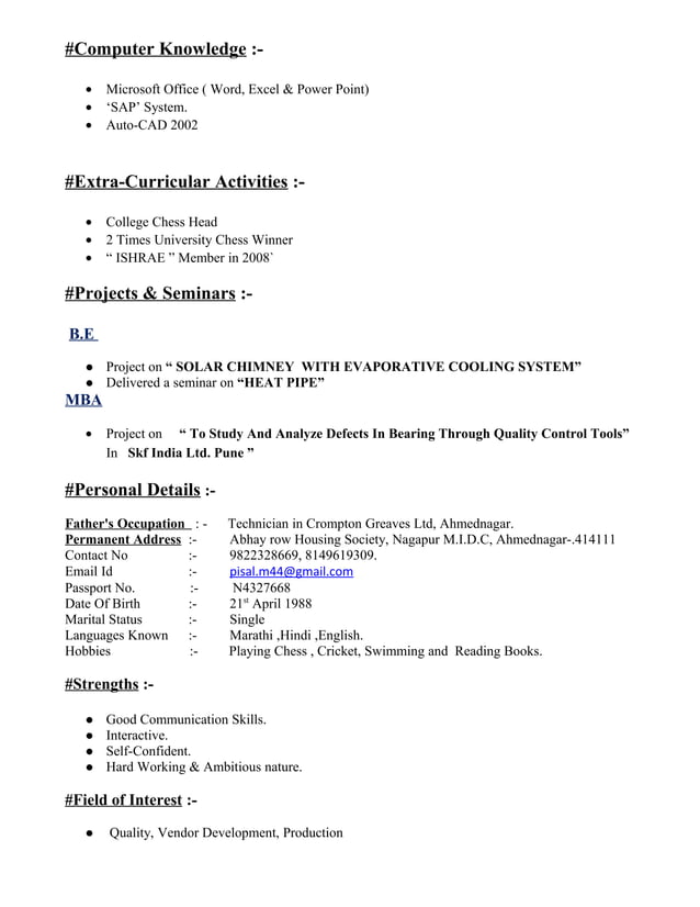 MAHESH PISAL RESUME- | DOC | Manufacturing Industry | Industries