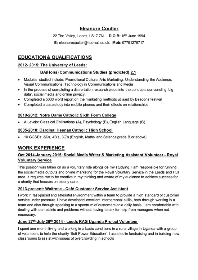 ellie cv | DOCX | Education