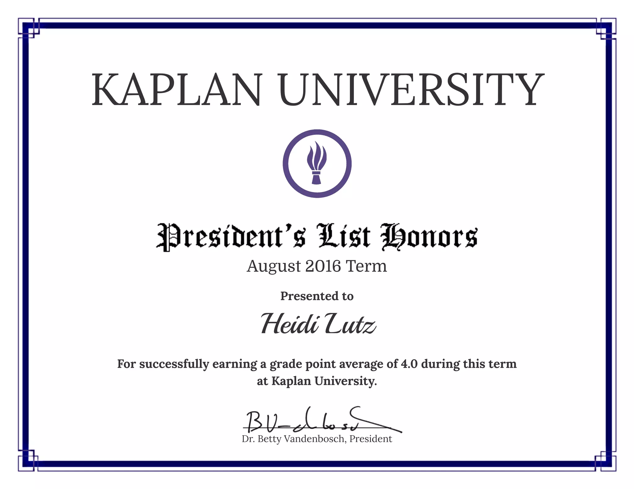 Kaplan Honors certificate | PPT