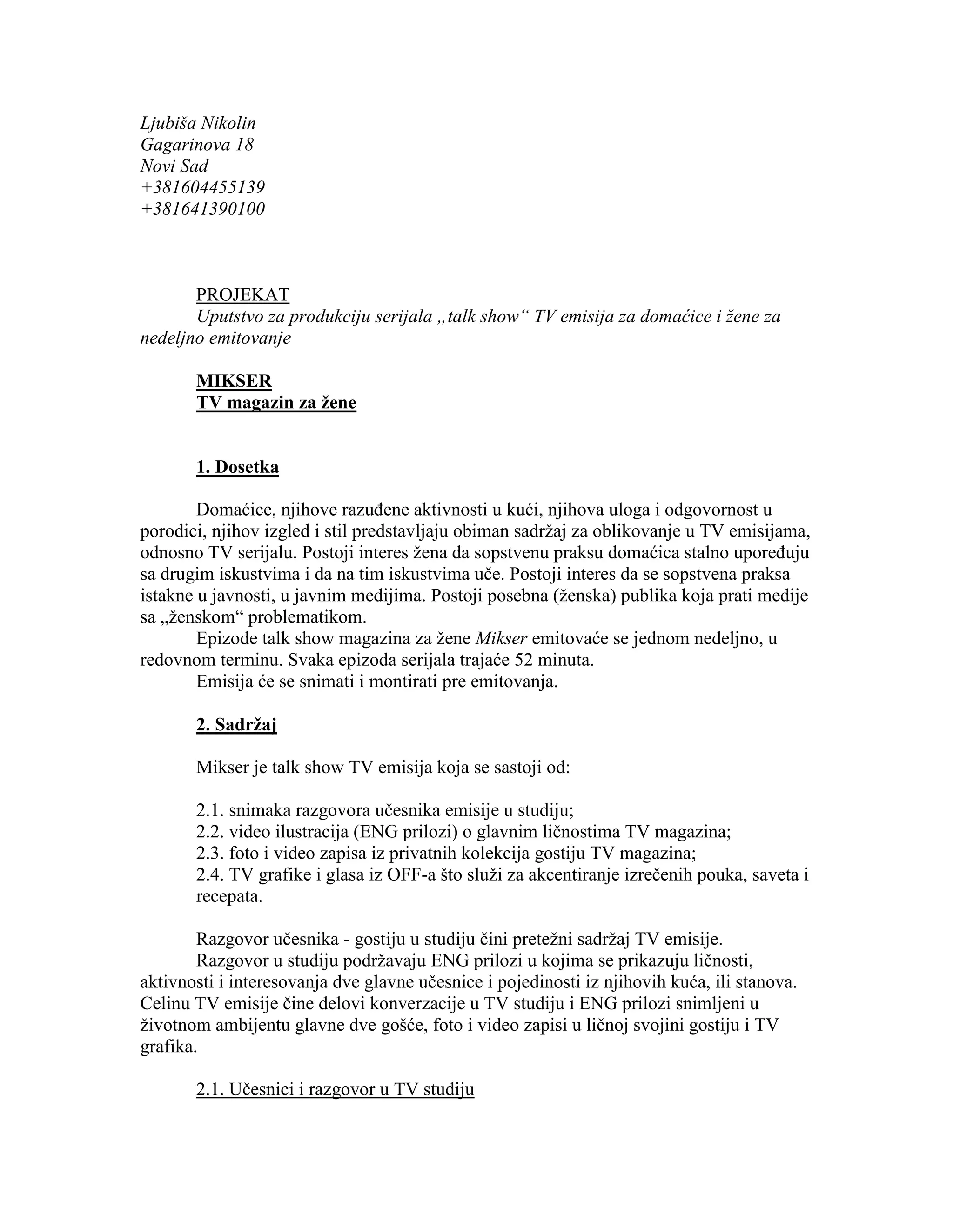 TV projekat Mixer (talk show) | PDF