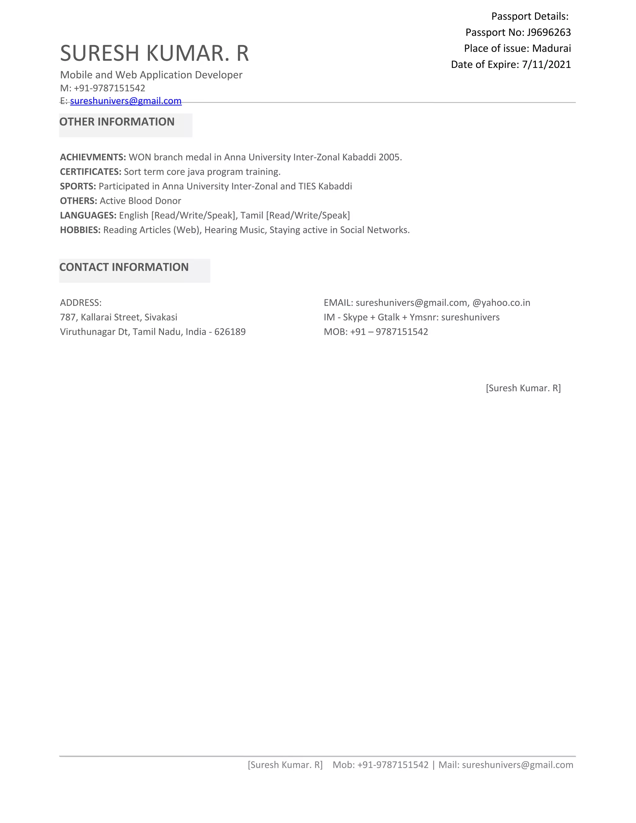 Mob,Web-Developer-SureshKumar | DOC | Web Design and HTML | Internet