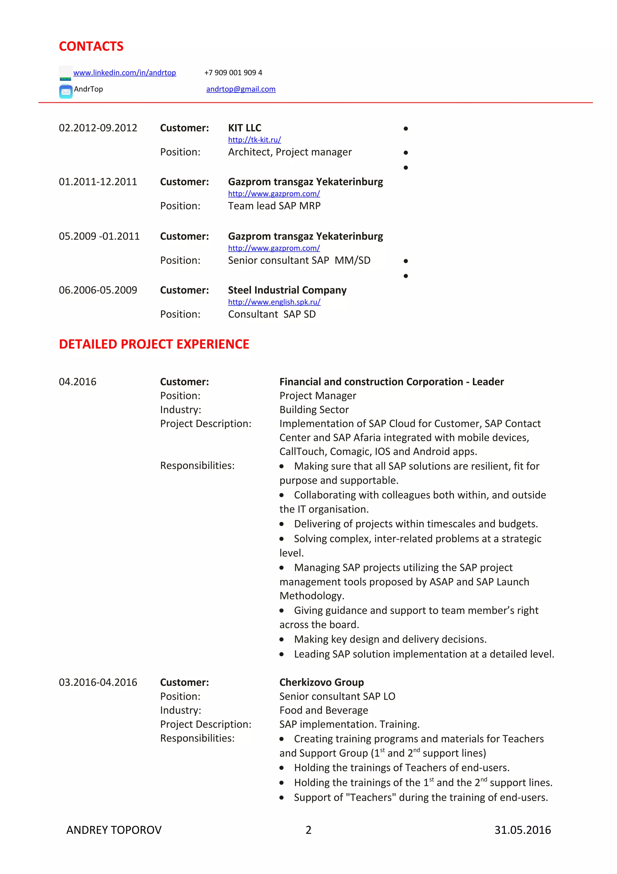 Cv Sap Consultant Andrey Toporov Pdf