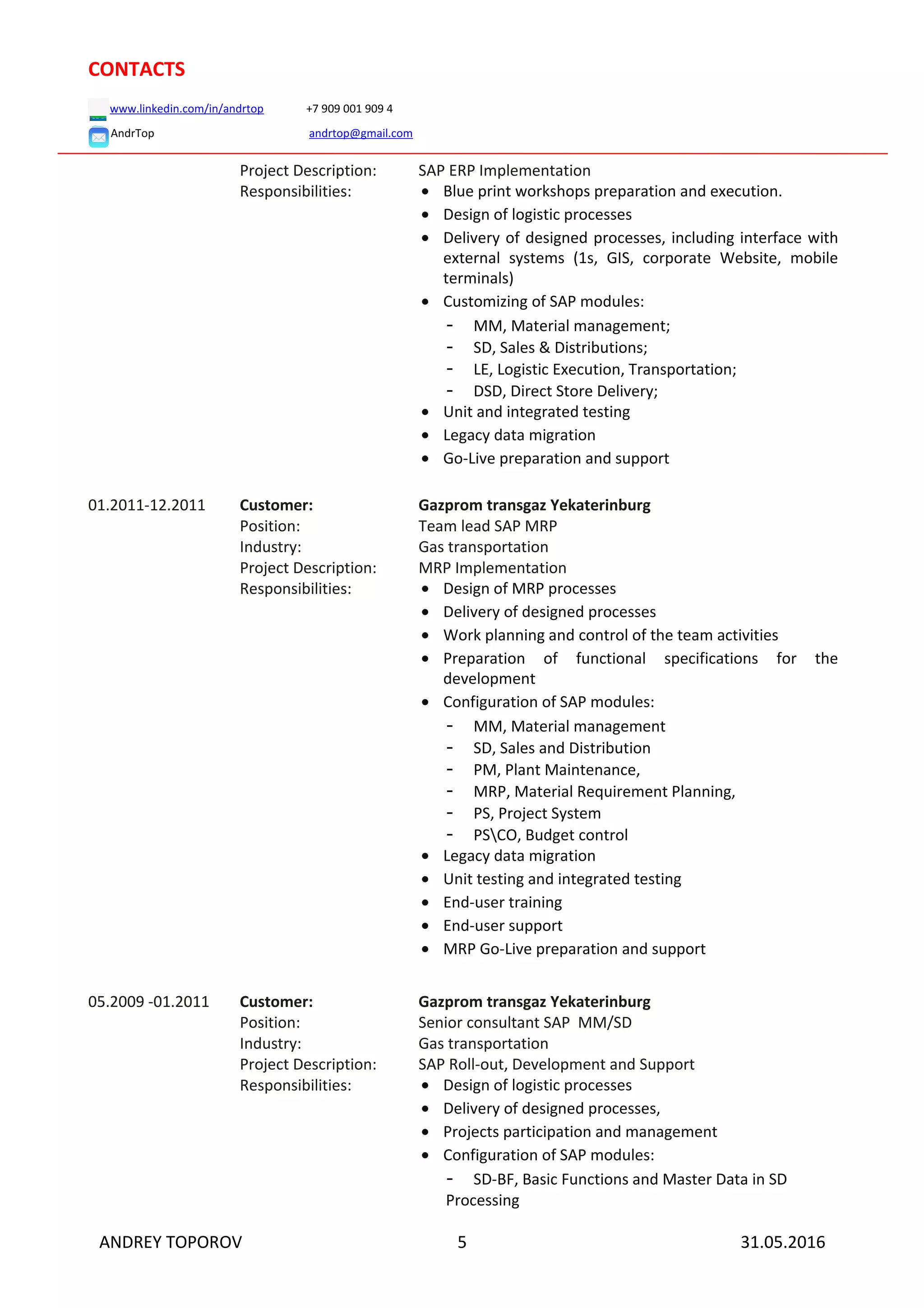 Cv Sap Consultant Andrey Toporov Pdf