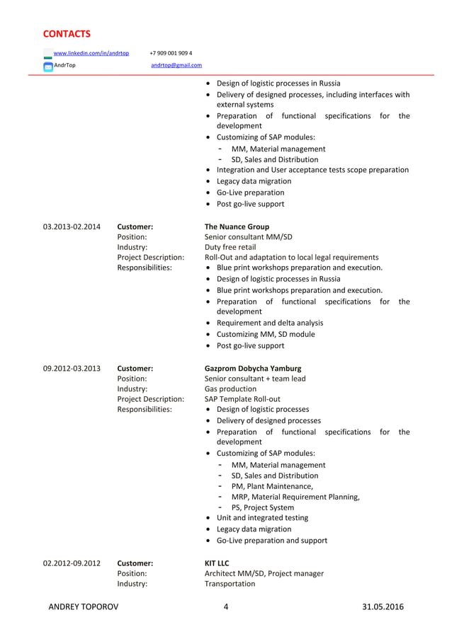 CV_SAP_Consultant_Andrey Toporov | PDF