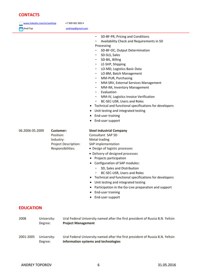 CV_SAP_Consultant_Andrey Toporov | PDF