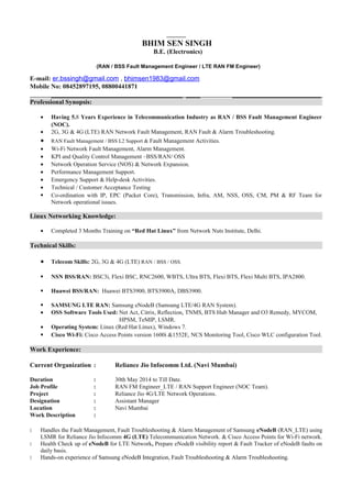 Bhim Sen Singh_Resume-RAN FM Engineer | DOC