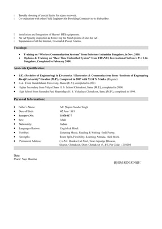 Bhim Sen Singh_Resume-RAN FM Engineer | DOC