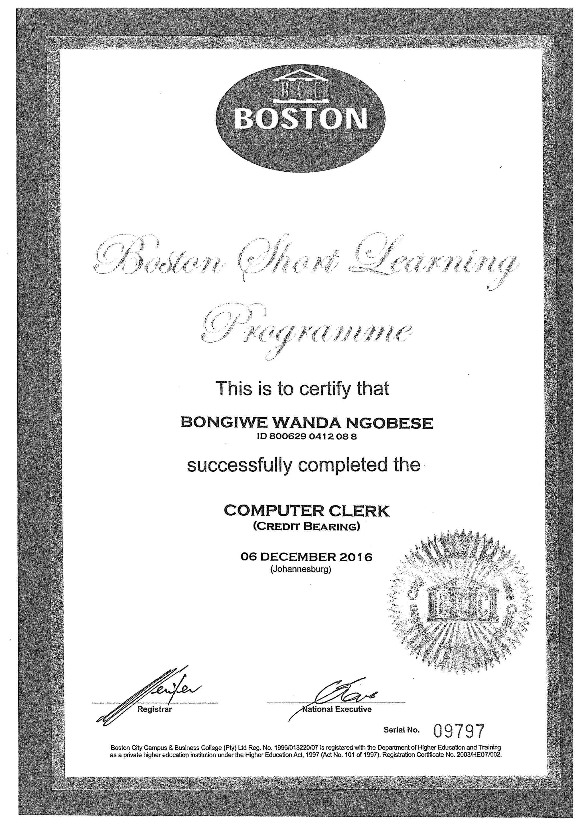 BOSTON COLLEGE - Computer Clerk Certificate | PDF