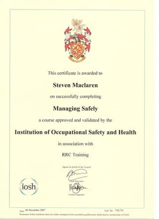 IOSH Certificate | PDF
