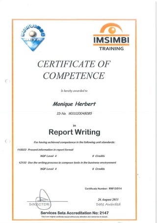 Report Writing Certificate | PDF
