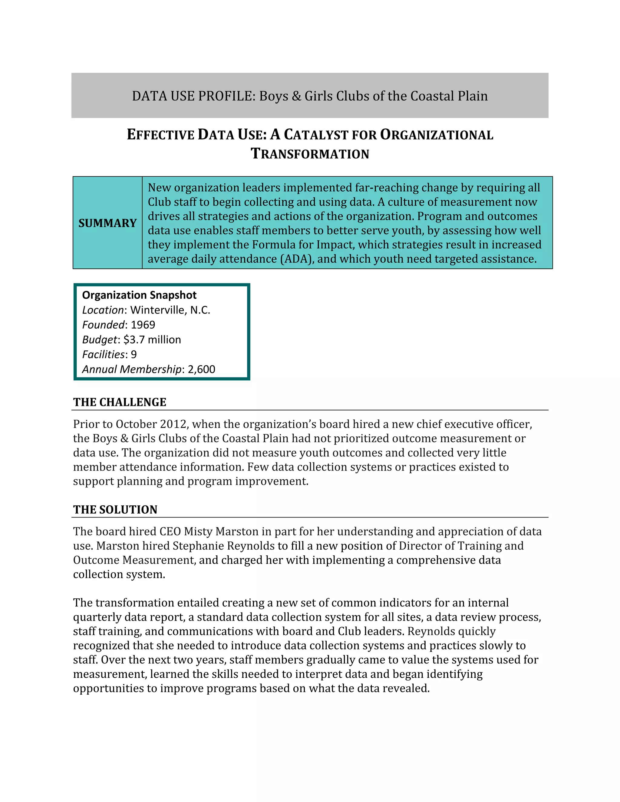 BGCA Data Impact Case Study | PDF