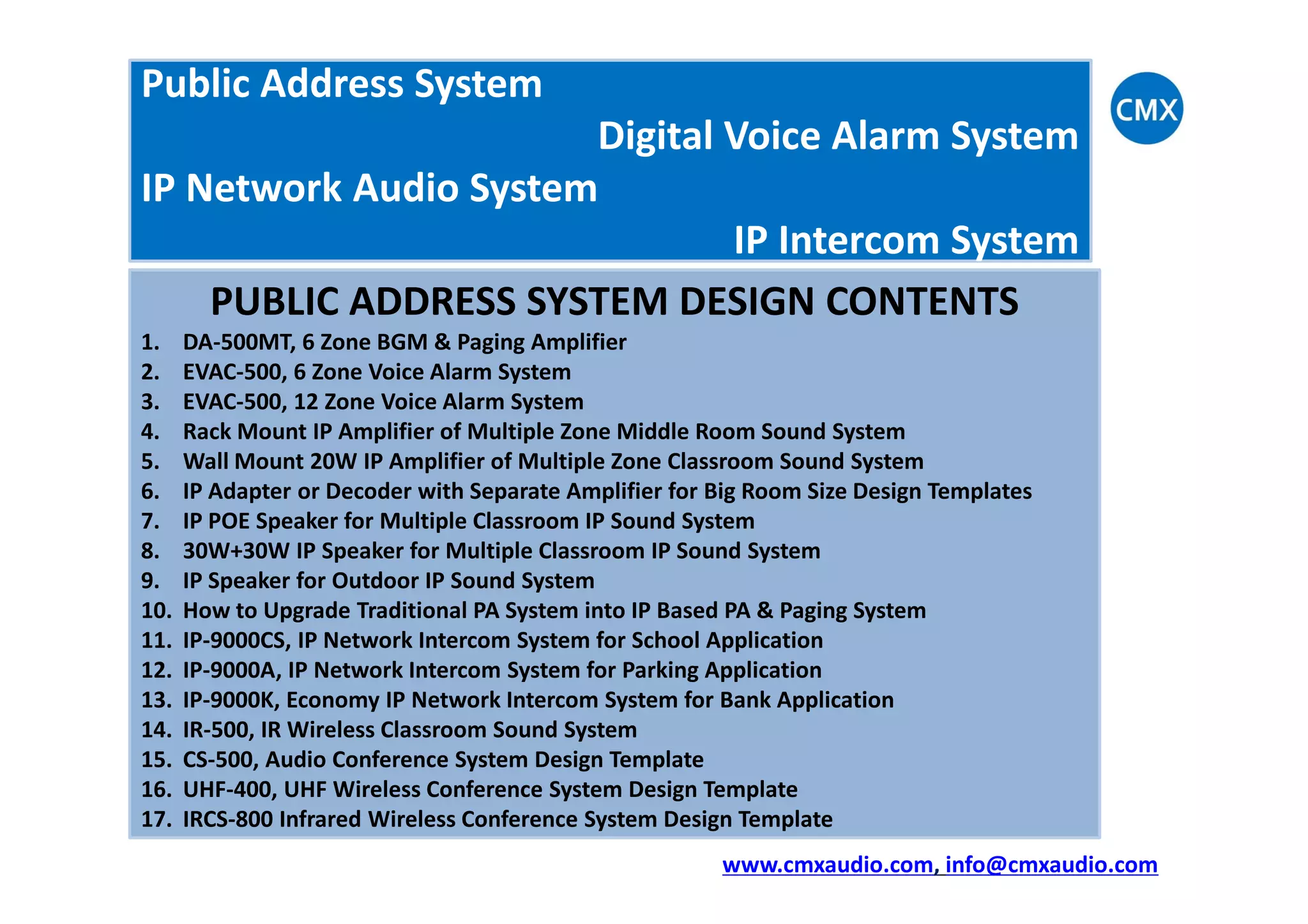 CMX AUDIO 2016 Public Address System Design Templates | PDF