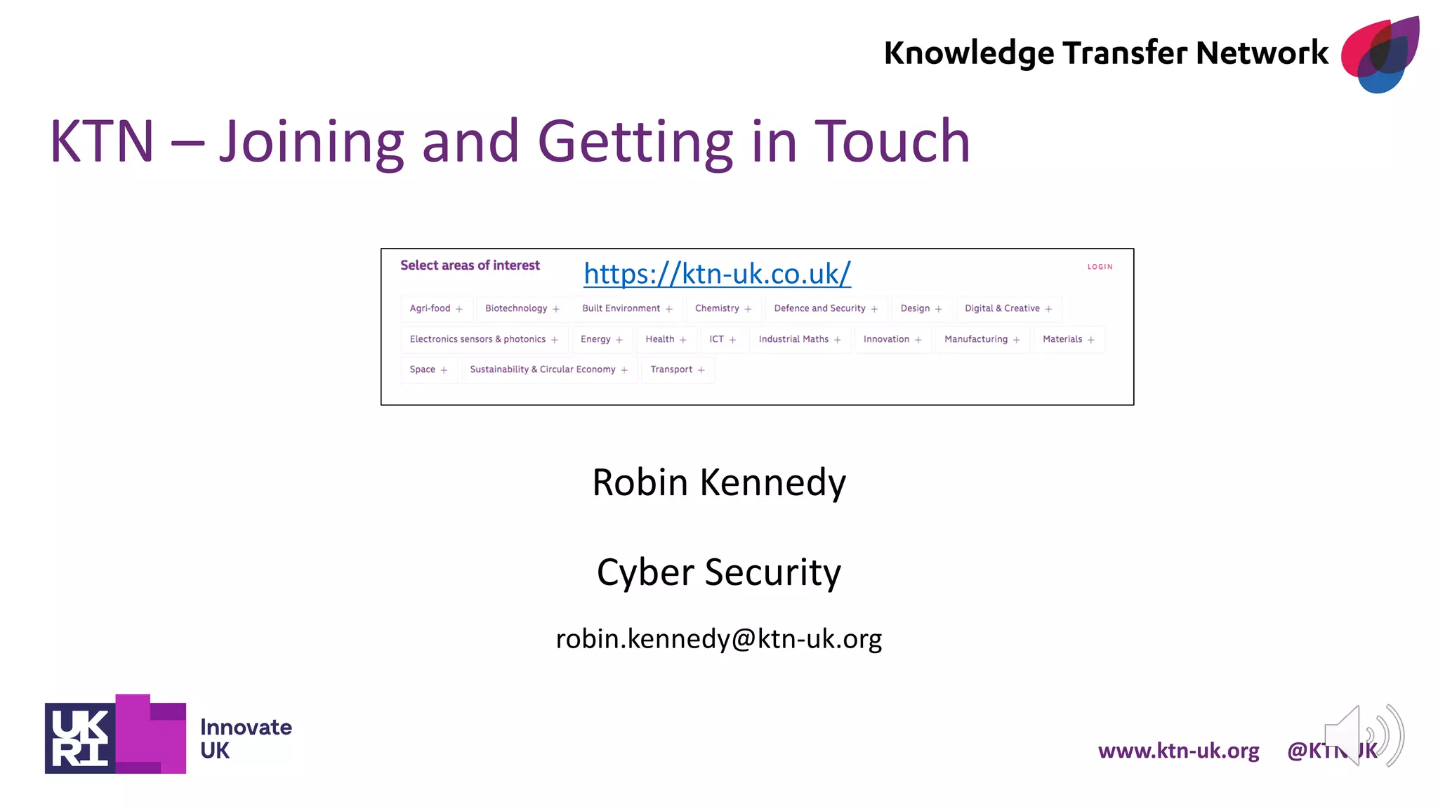 Welcome & Introduction - Robin Kennedy, Knowledge Transfer Network | PPT
