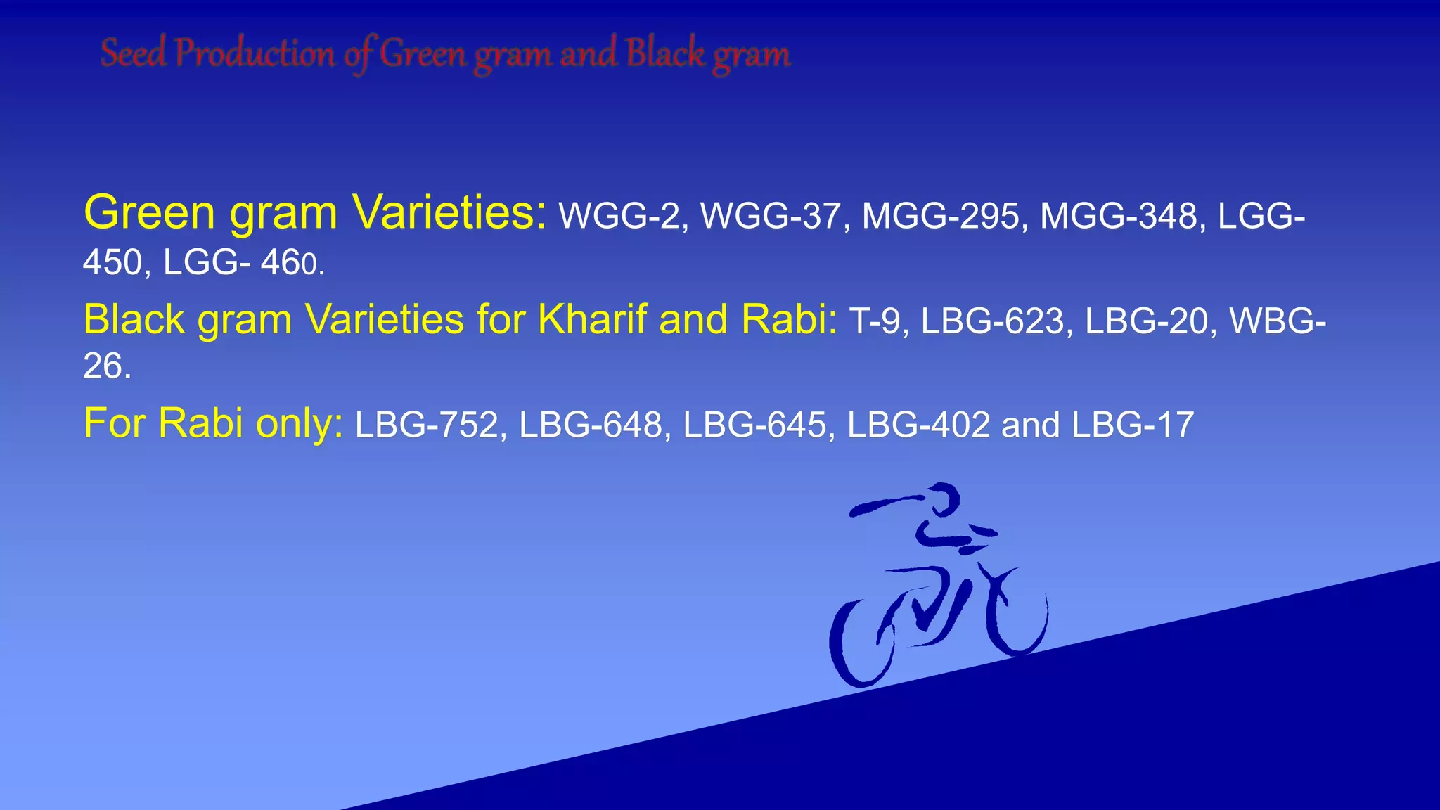 Foundation and certified seed production of Black gram, Green gram and ...