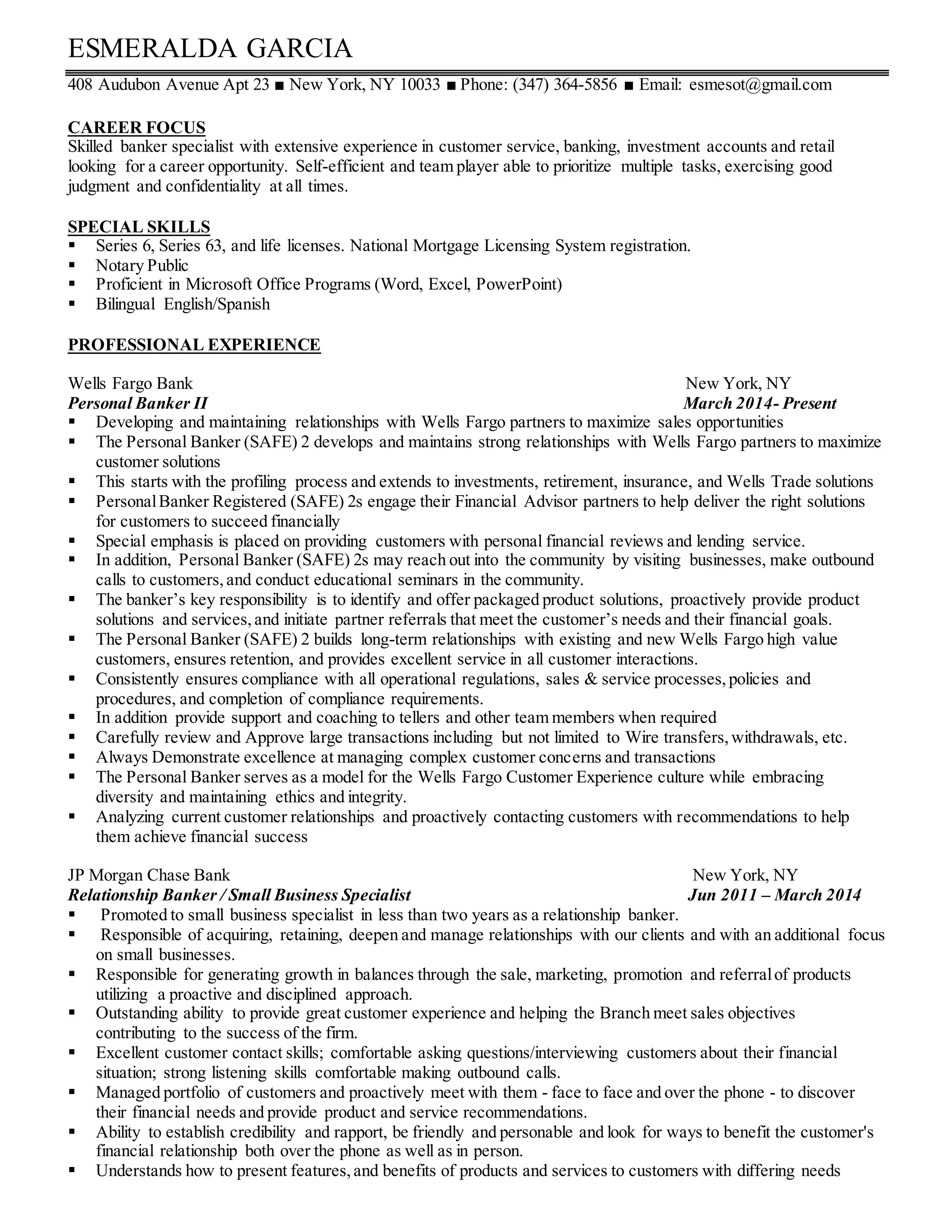 Esmeralda Garcia Resume edited 4 27 15 | DOCX | Business Banking & Finance | Business