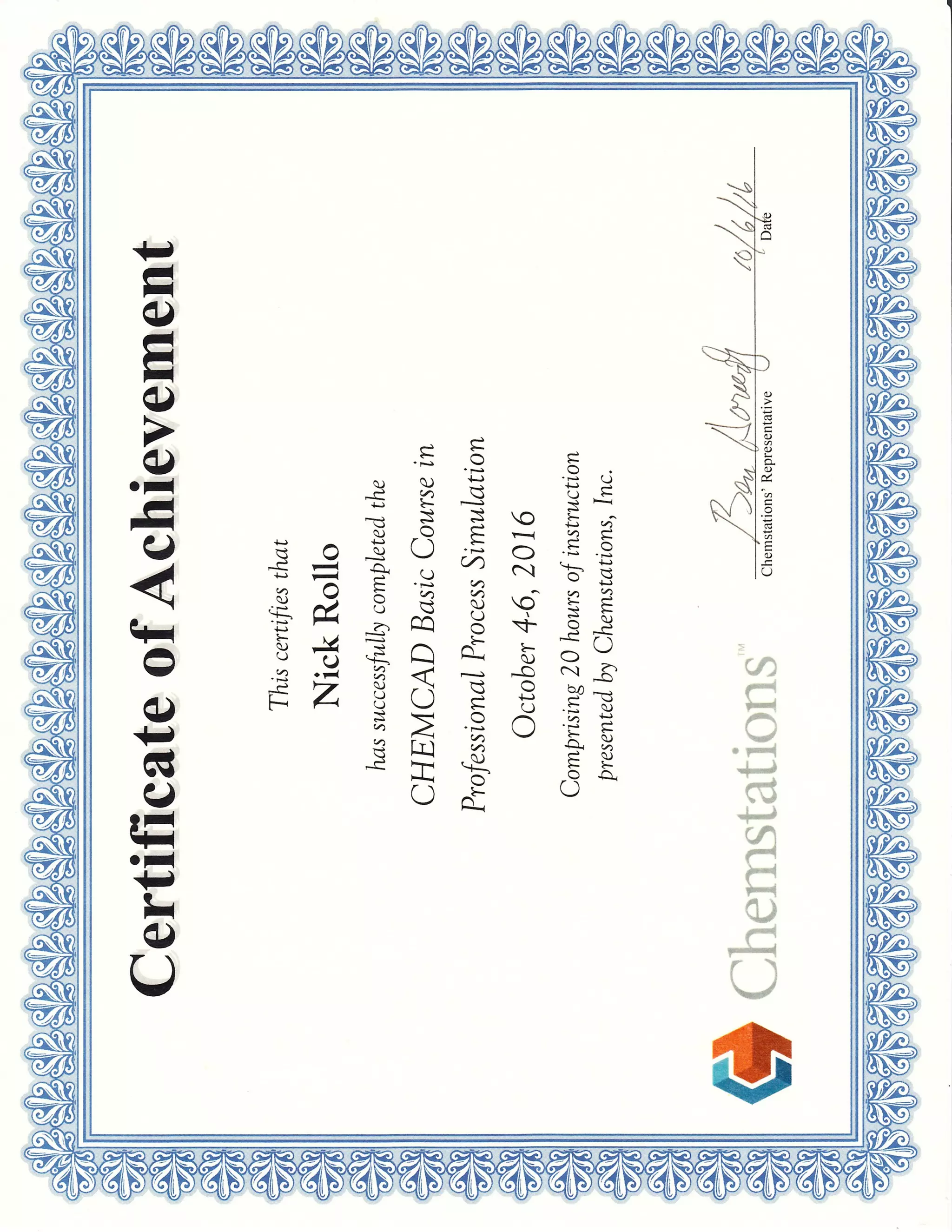 ChemCAD Certificate | PDF