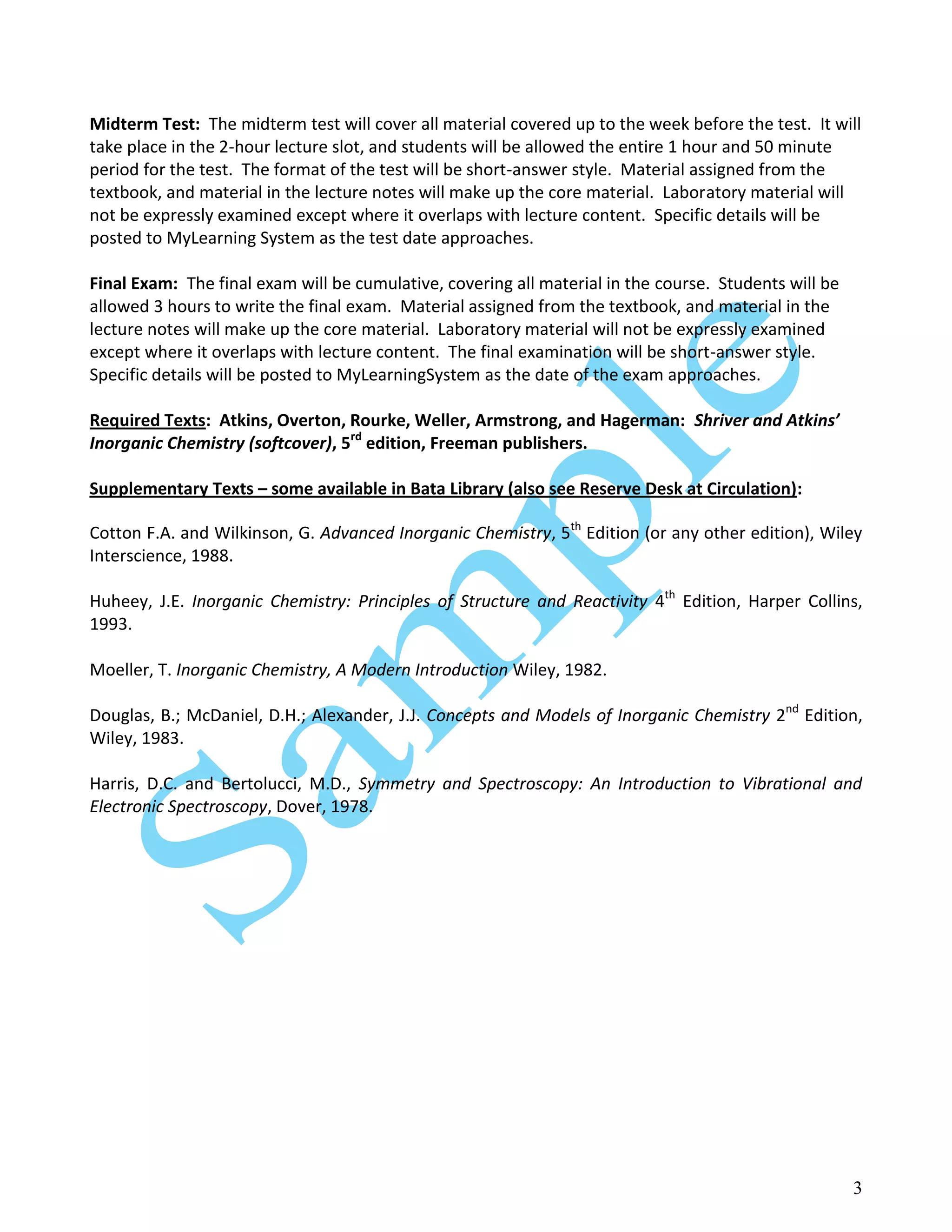 CHEM2200OutlineSample | PDF | Chemistry | Science
