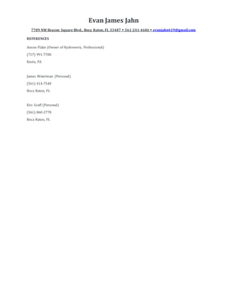 Evan Jahn Resume | DOCX | Business | Business and Finance