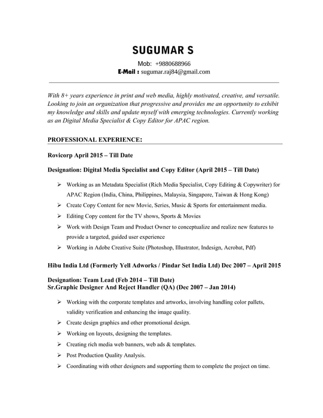 Sugumar Resume | DOC | Desktop Publishing | Computer Software and Applications