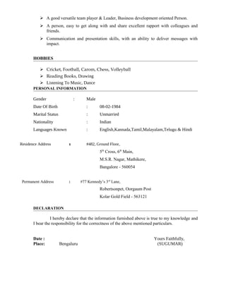 Sugumar Resume | DOC | Desktop Publishing | Computer Software and Applications