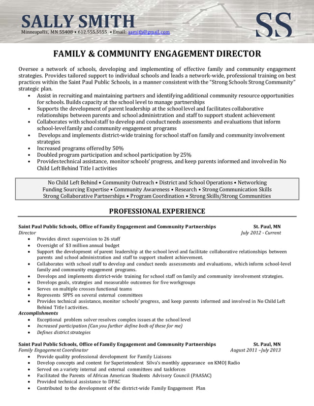 Resume Sample Director of Community Involvement | PDF