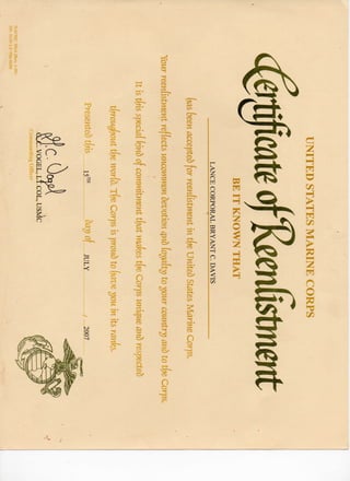 Certificate of Re-Enlistment 2007 | PDF