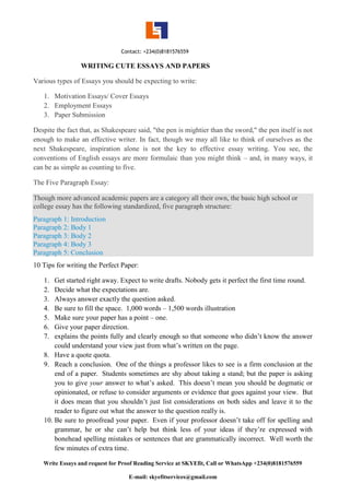 Essay Writing Guide- SKYEfit | PDF | Homework and Study | Education