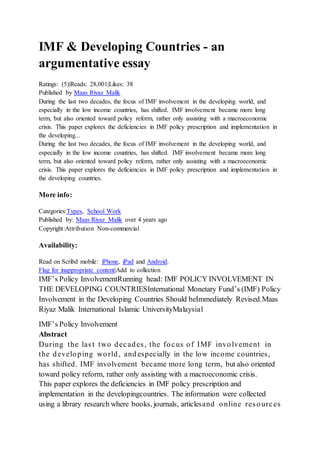 IMF and Developed countries | DOCX | Political Issues & policy | Politics