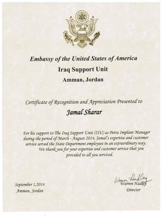 US certificate of Recognition & appreciation | PDF
