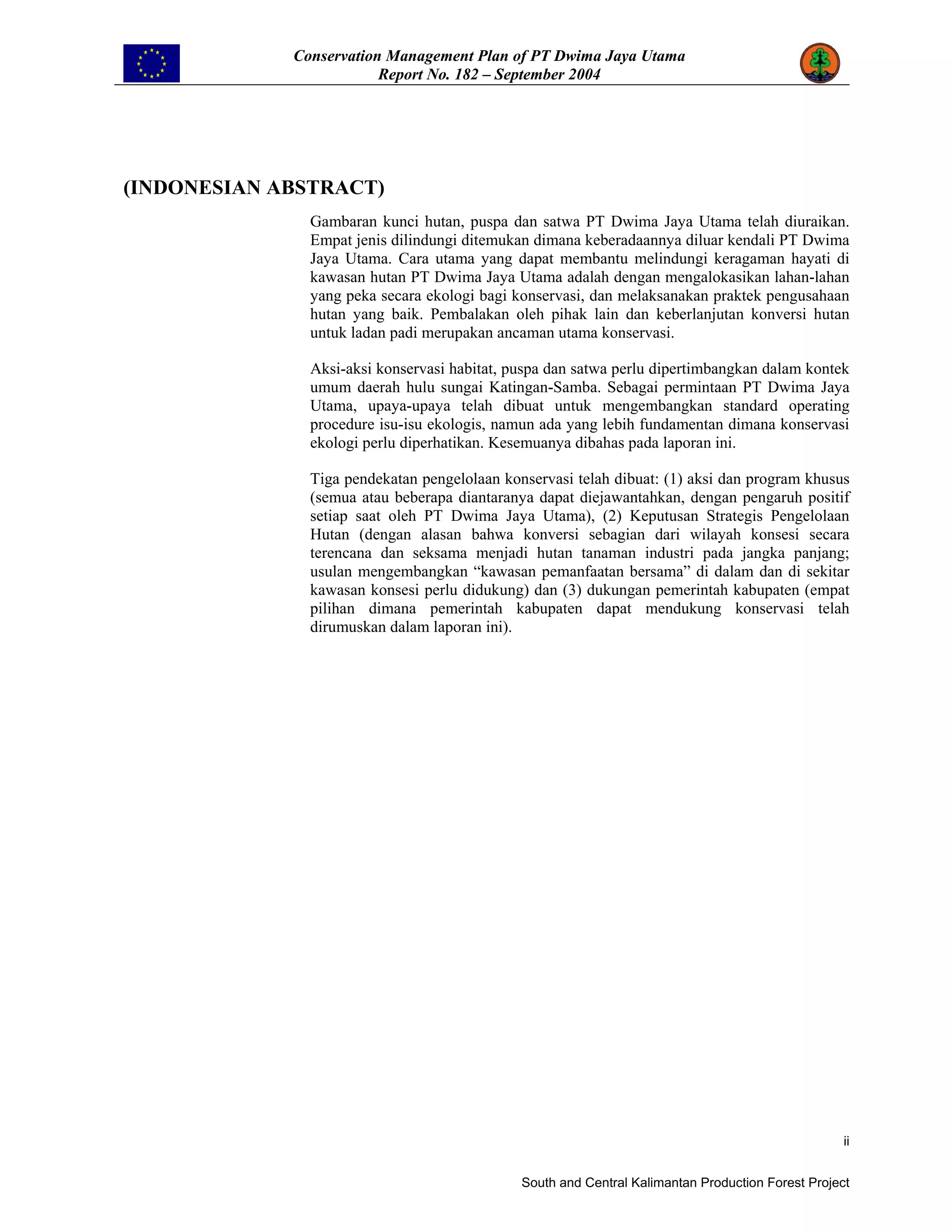 182 CMP PT DJU - Conservation Management Plan of PT Dwima Jaya Utama | PDF