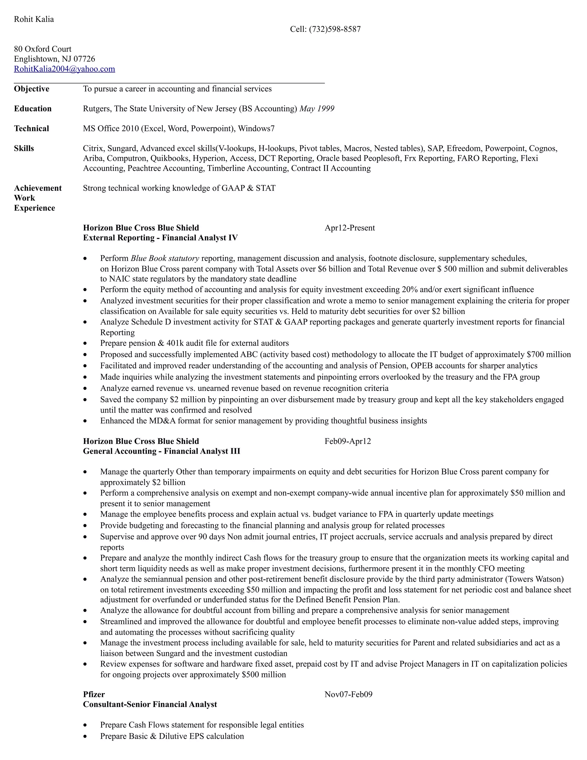 Resume | DOC | Stocks and Bonds | Personal Investing